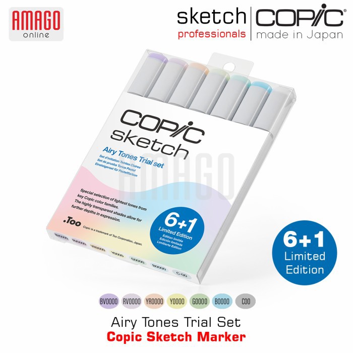 Copic Sketch AIRY Tones Trial Color Markers Set - 7 pcs - Pastel Colors ...