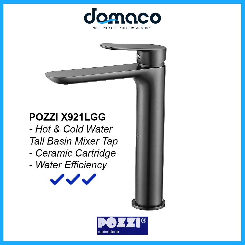 Pozzi X921LGG Gun Grey Tall Basin Mixer Tap | Shopee Singapore