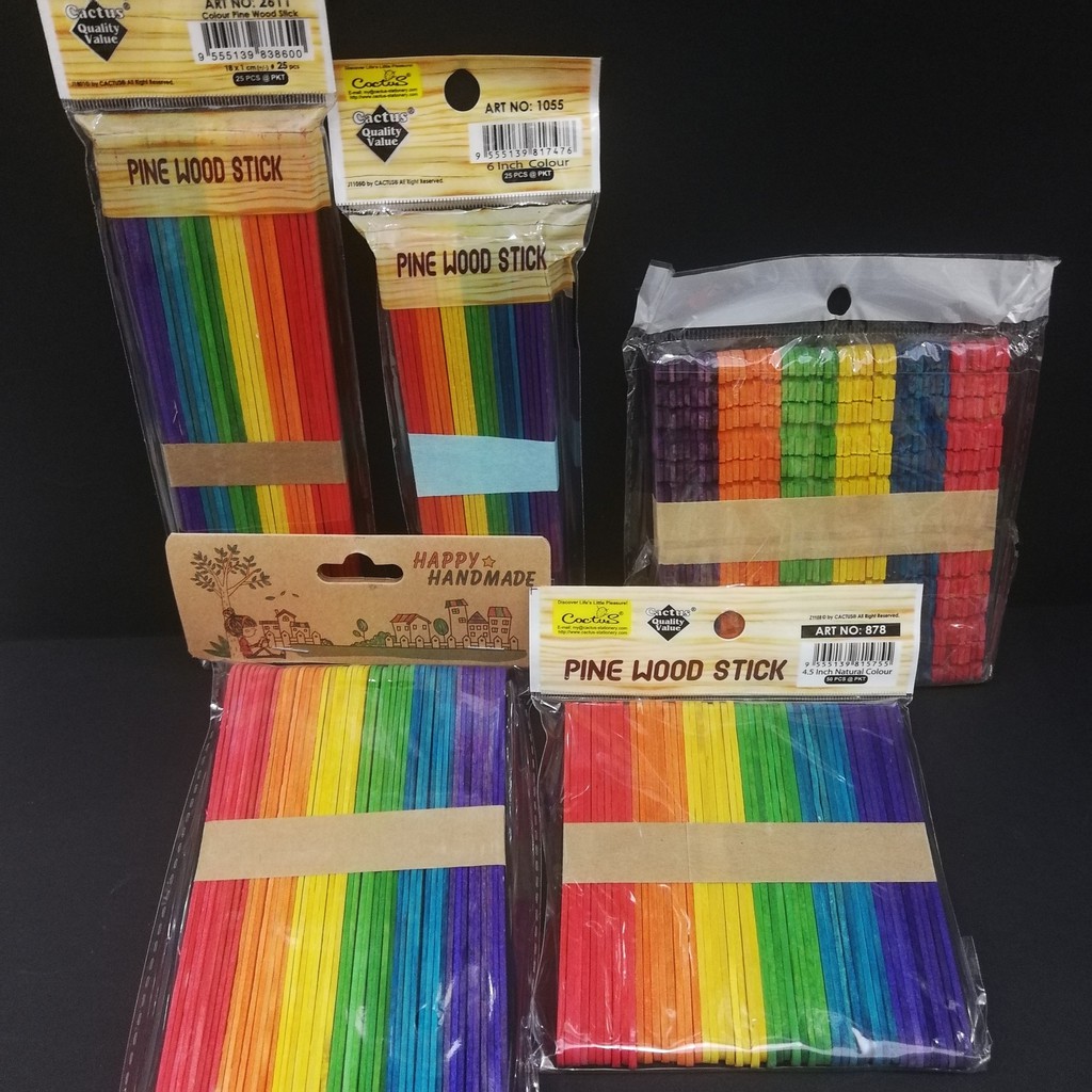 Colourful Pine Wood Stick/ Ice Cream Sticks / Batang Ais Krim | Shopee ...