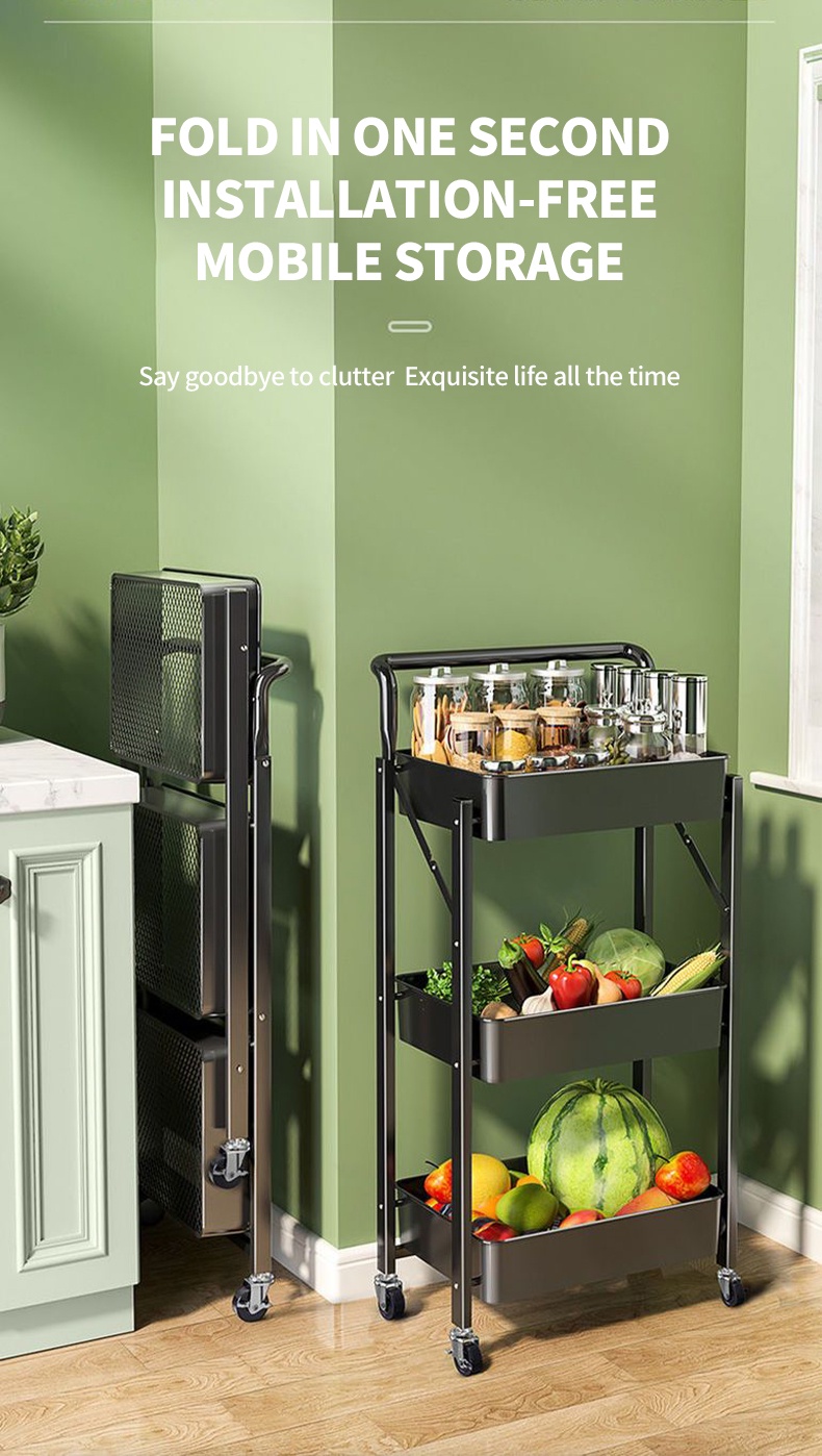Kitchen Shelf Movable Storage Cart / 3 Tier Multi-functional Trolley ...