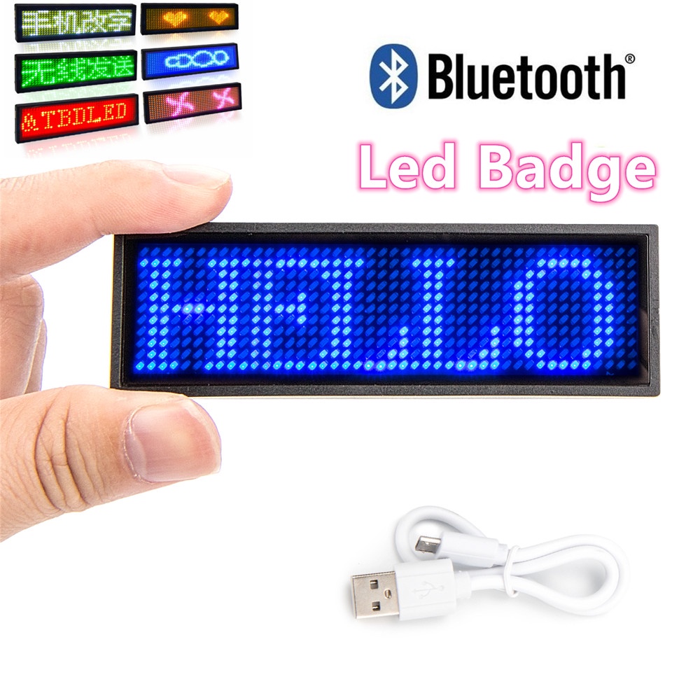 Rechargeable Bluetooth Digital LED Badge DIY Programmable Scrolling Message Mini LED Name Tag 15 ...