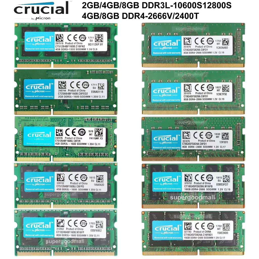 Crucial 4GB 8GB PC3L PC4 12800S 2666V 2400T DDR3L DDR4 1600Mhz 2666MHz ...