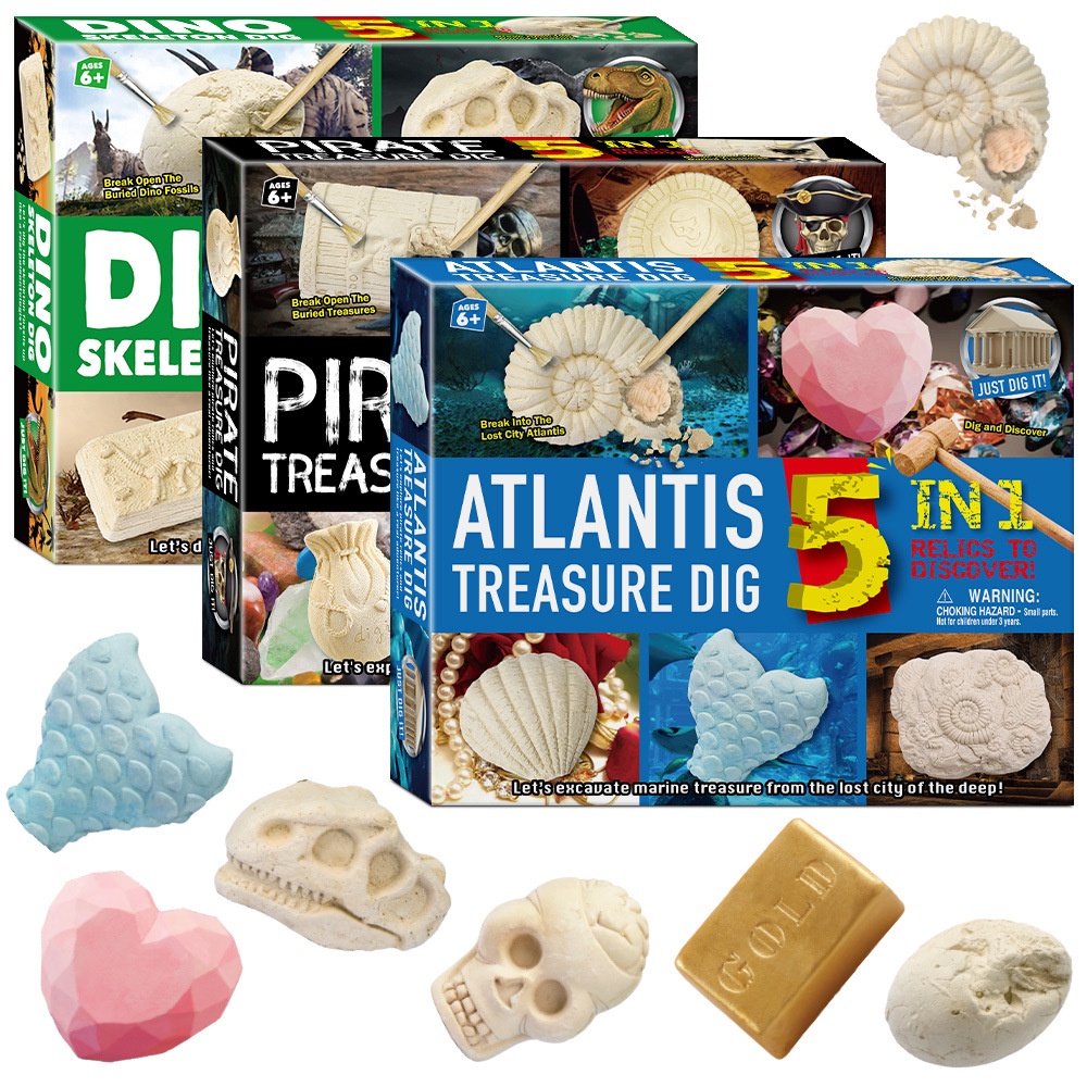 【Stem Toys】5 in 1 Pirate Dinosaur Treasures Dig Kit Treasure Excavation ...