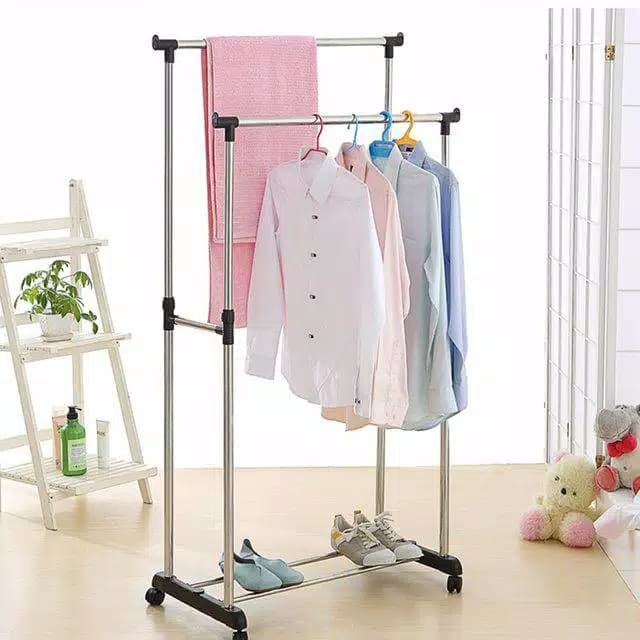 Single Double Rod Hanger With Wheels | Shopee Singapore
