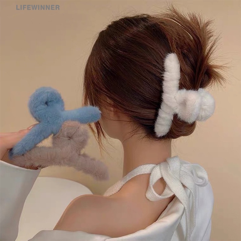 [Candy Color Faux Fur Hair Clips Clamps] [Plush Hair Claws Furry Shark ...