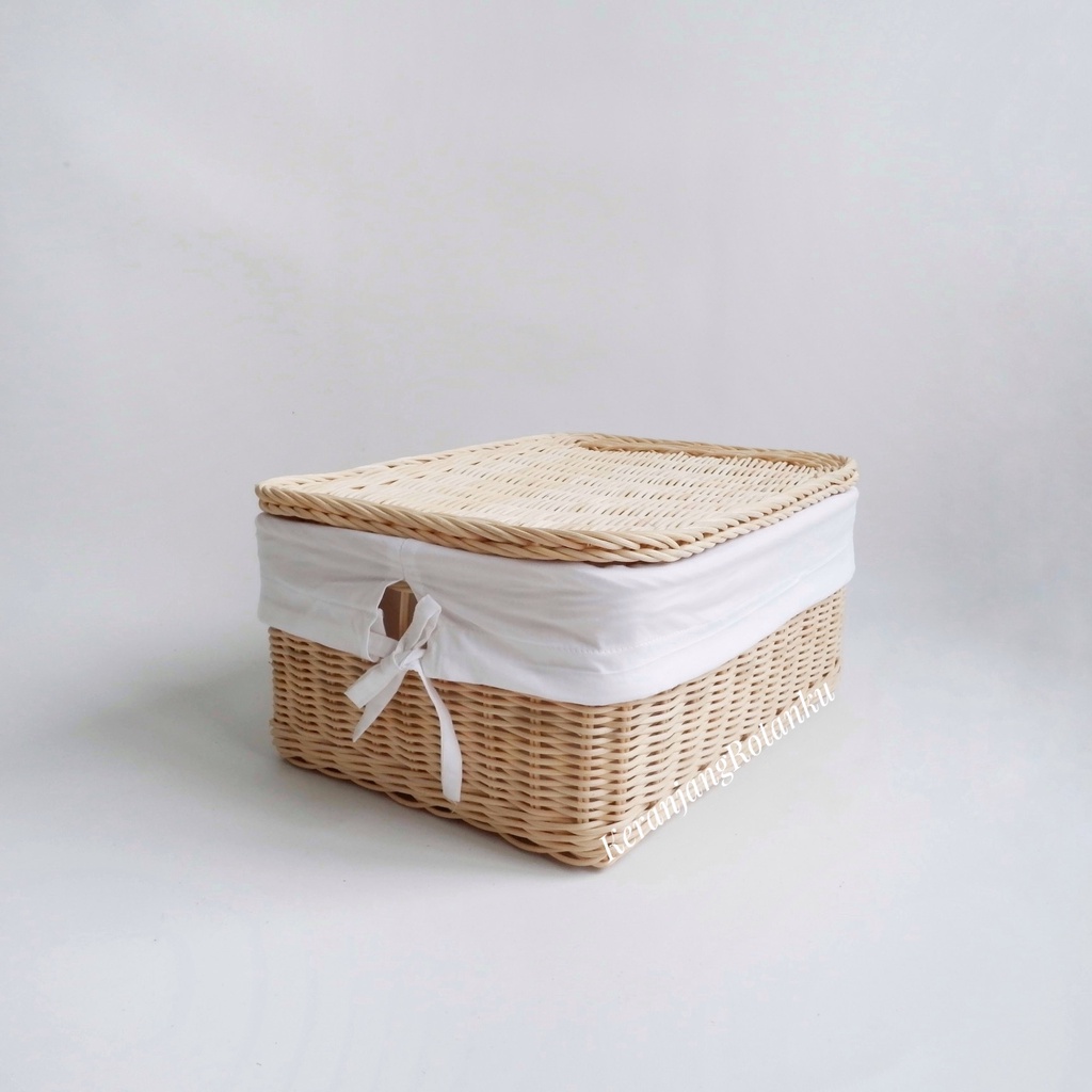 Rectangular rattan basket 35x25x15 + lid | Shopee Singapore