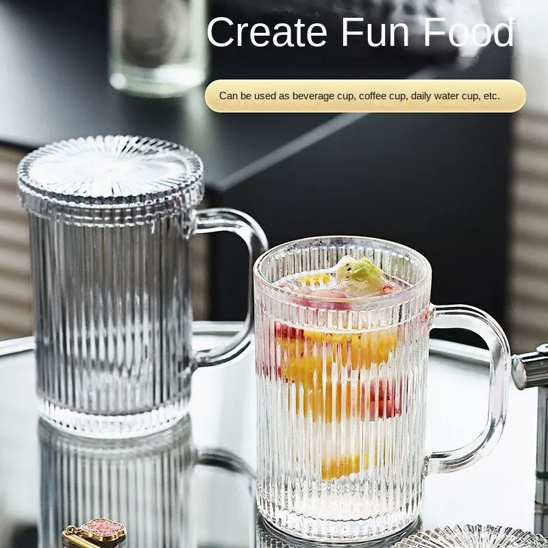 Vertical Grain Glass Cup ins Style High Value Influencer With Lid ...