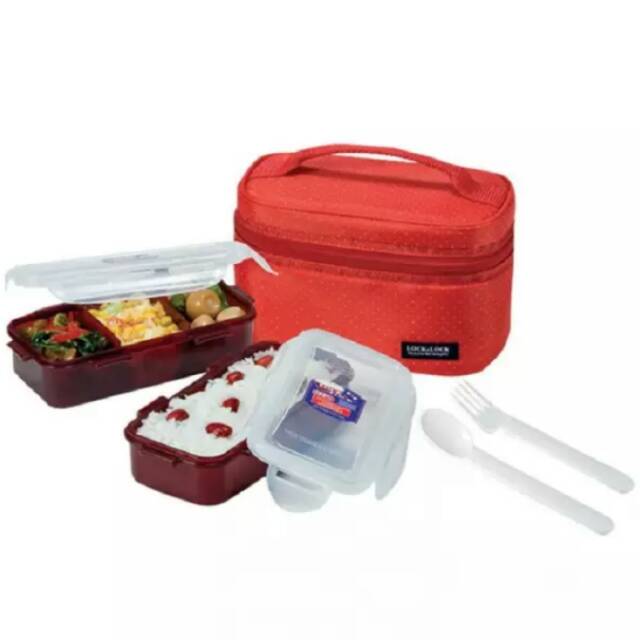 LOCK & LOCK Lock&lock Lunch Box 2P set bag, spoon and fork / locknlock ...