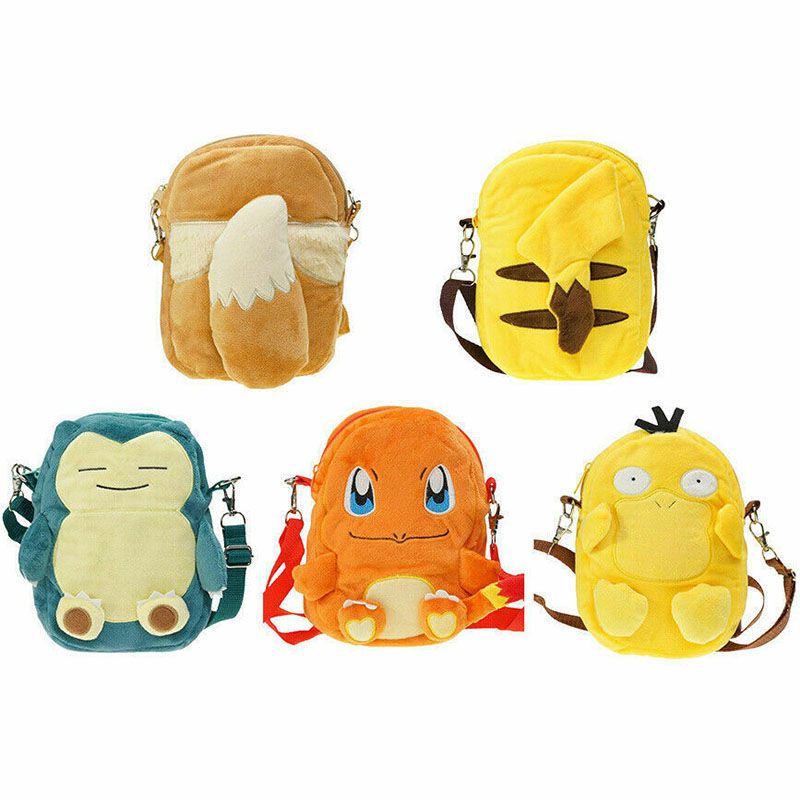 Pikachu Snorlax Pokemon Charmander Eevee Psyduck Plush Backpack Zipper ...