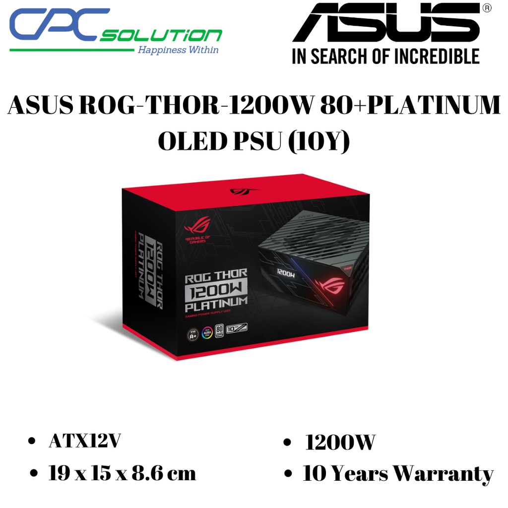 ASUS ROG-THOR-1200W 80+PLATINUM OLED PSU 10 YEARS WARRANTY | Shopee Singapore
