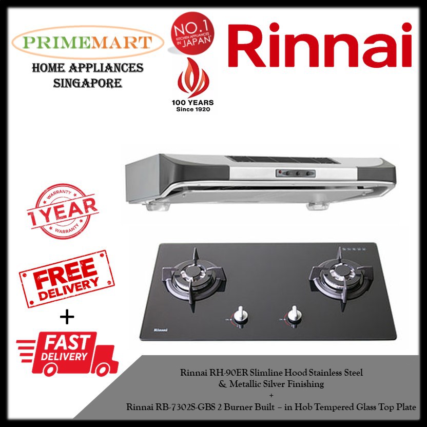 Rinnai RH-90ER Slimline Hood + RB-7302S-GBS 2 Burner Built-in Hob *BUNDLE - FREE DELIVERY ...