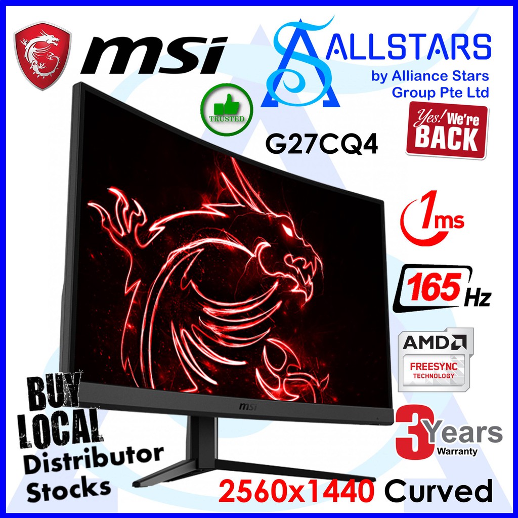 MSI Optix G27CQ4 27 inch Curved WQHD 165Hz Gaming Monitor / 2560x1440 ...