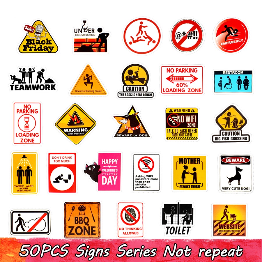 50 PCS Warning Stickers Road Sign Waterproof Decal Sticker to Car ...