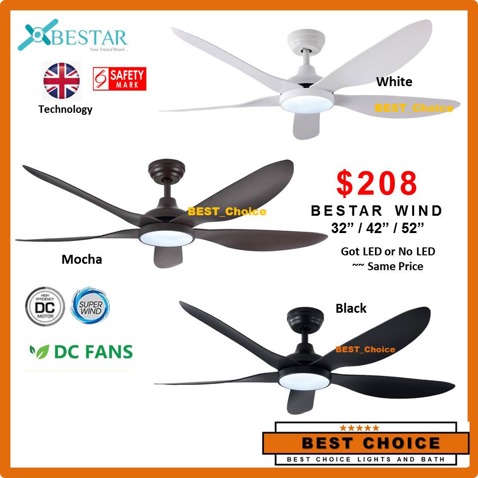 $208 YES-Basic Install - BESTAR Ceiling Fan LED Light WIND DC Motor 32 ...