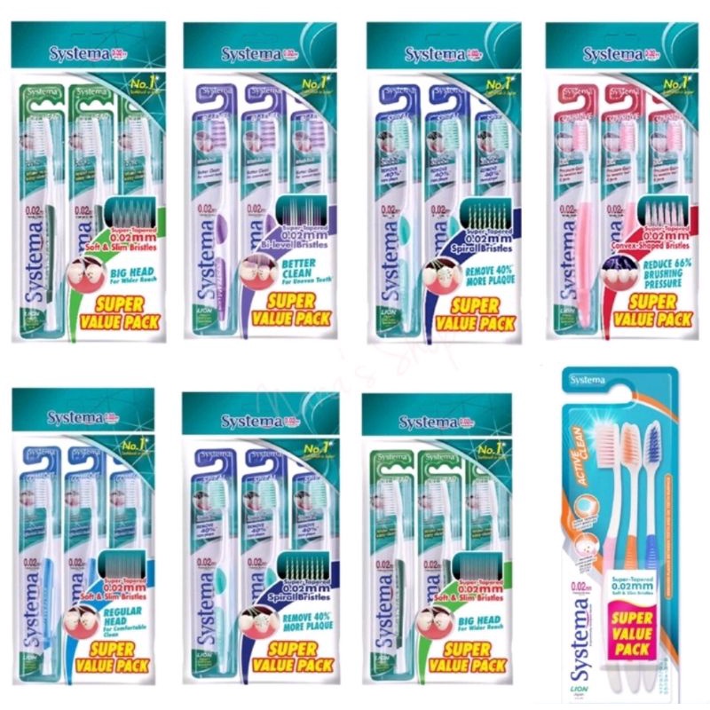 SYSTEMA Soft Toothbrush [Value Pack ] (Compact/Comfort/Full Head/Spiral ...