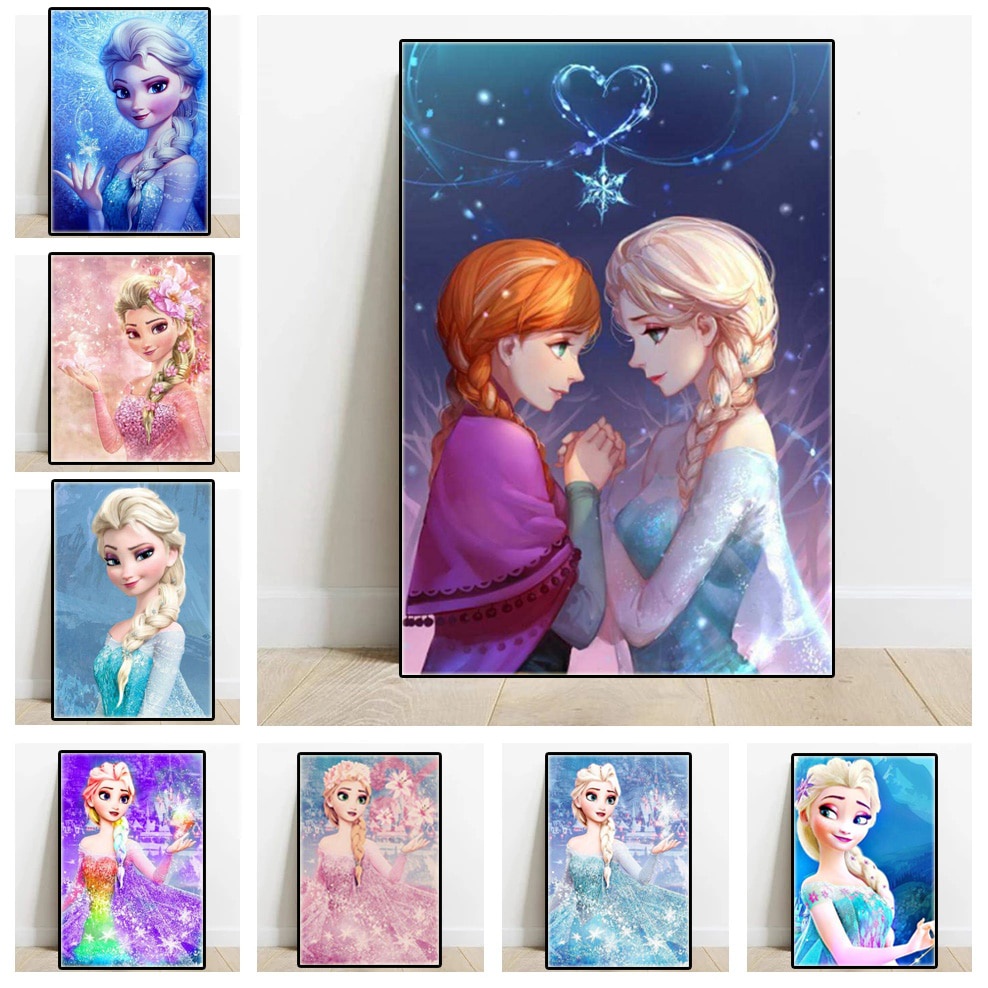Disney Frozen Princess Posters Anna & Elsa Cartoon Figure Canvas ...