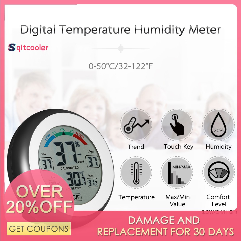 SQC °C/°F Digital Thermometer Hygrometer Temperature Humidity Meter Max ...