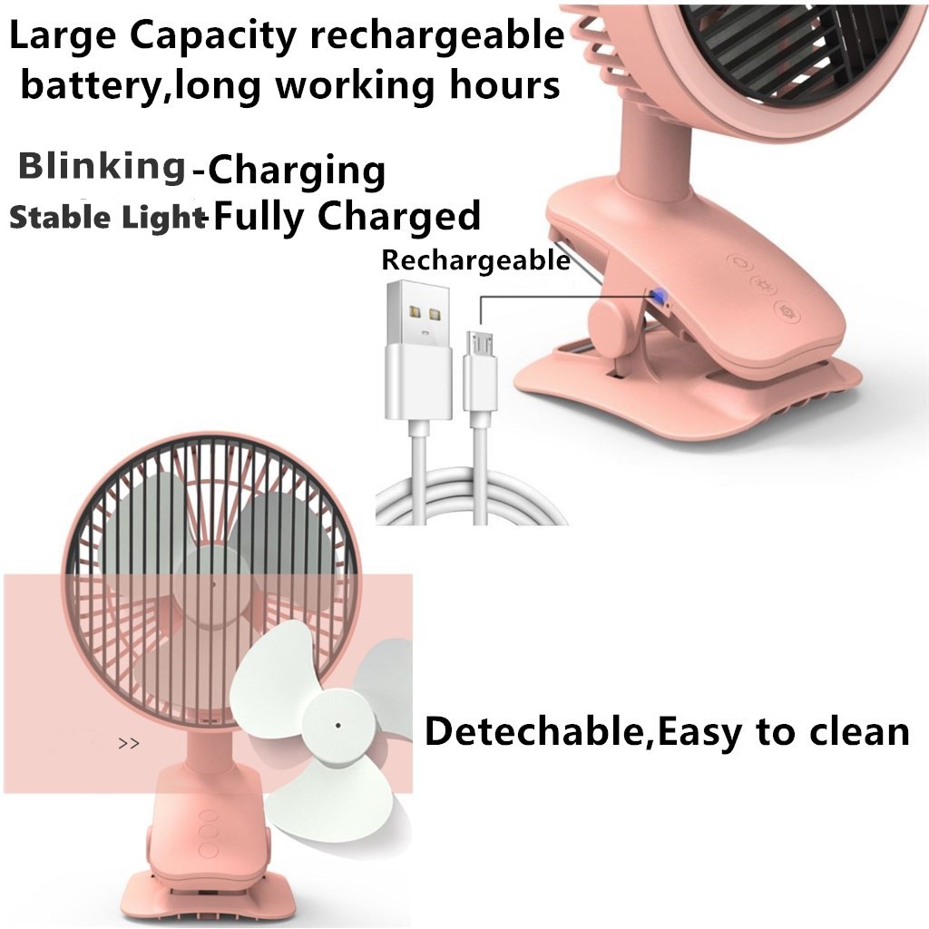 Rechargeable Portable Auto Rotate Desk Clip Fan Baby Stroller Click Fan ...