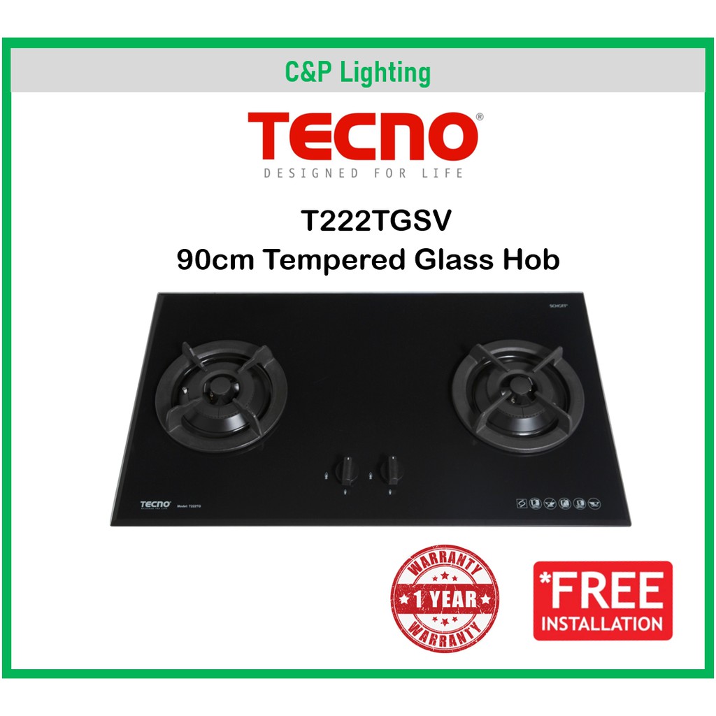 Tecno 2 Burner 90cm Tempered Glass Cooker Hob Gas Stove T222TGSV ...