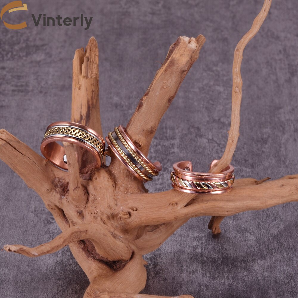 Pure Copper Rings Women 8mm Open Cuff Adjustable Male Magnetic Wedding ...