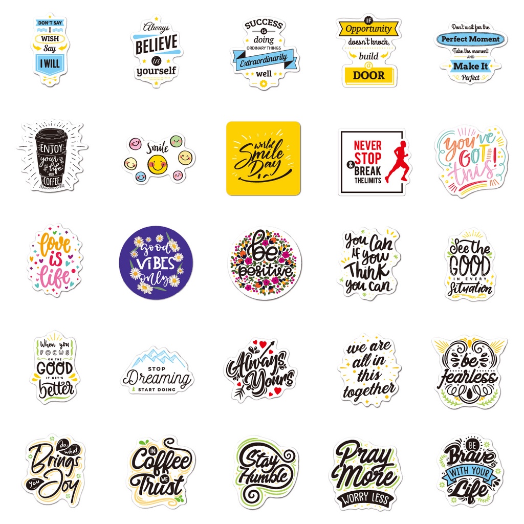 [SG]50/100/200pcs Inspiring quotes Sweet Encouraging Words Sticker PVC ...