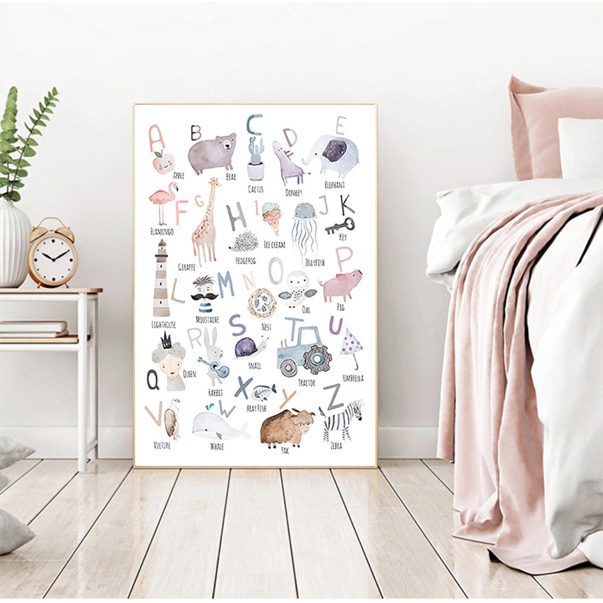 With Frame - Animals Illustration Learning Picture Kids Room Decor ...