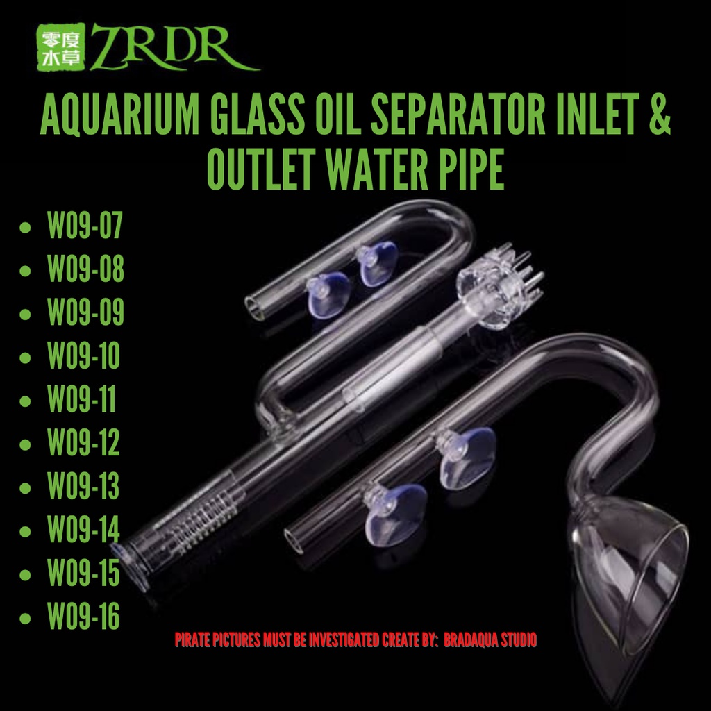 ZRDR Aquarium Glass Oil Separator Inlet & Outlet Water Pipe 12MM / 16MM ...