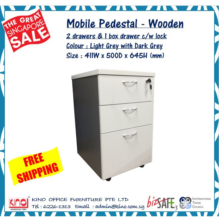 Mobile Pedestal 2 drawers & 1 box drawer c/w lock | Shopee Singapore