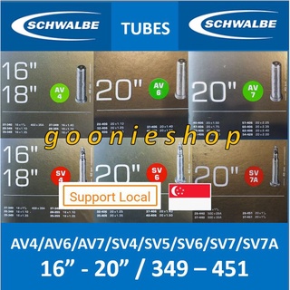 *SG SELLER* SCHWALBE Inner Tyre Tube for 16 18 20 22 inch Folding Bicycle. Model AV4 AV6 AV7 ...