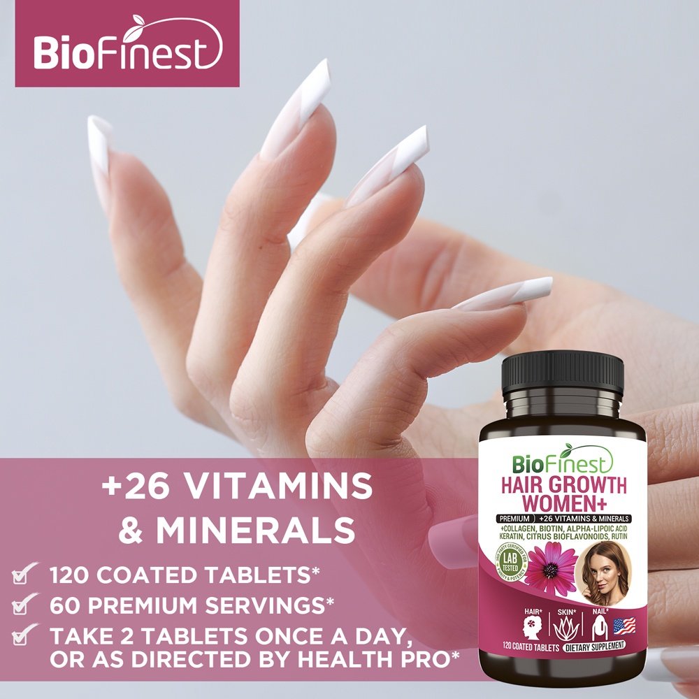 Biofinest Hair Growth Women Supplement - 26 Vitamins A B C D E Calcium ...