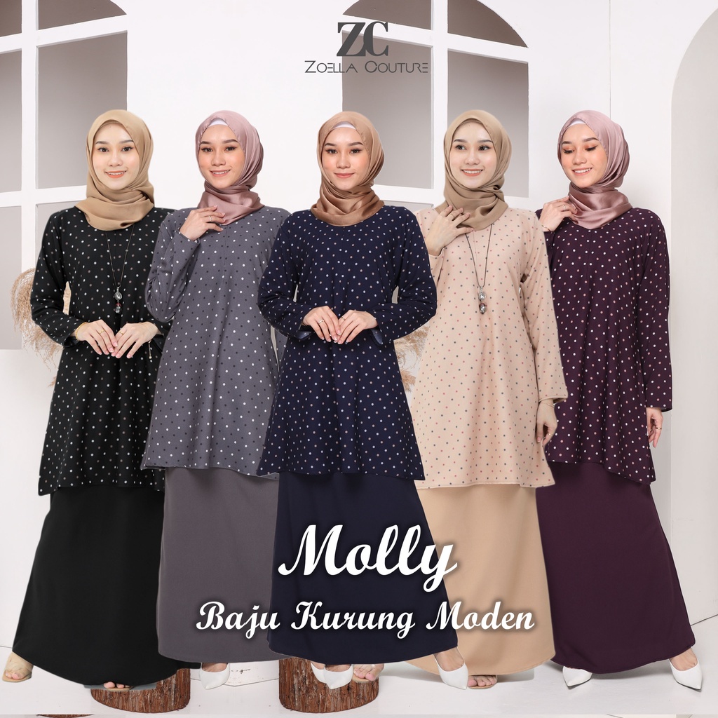 MOLLY BAJU KURUNG MODEN 2024 POLKA DOT KURUNG IRONLESS, BY ZOELLA ...