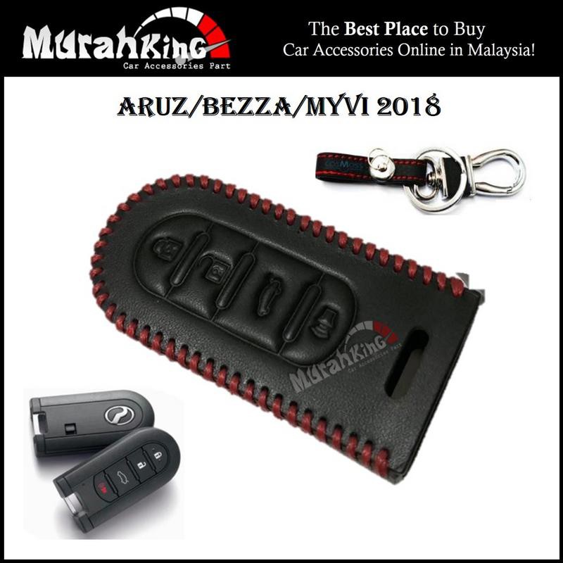 Perodua Bezza Keyless Remote Leather Car Key Cover Case (Black-RedLine ...