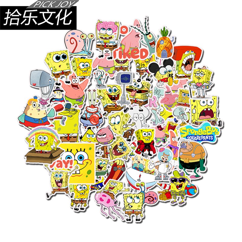 50 Pcs Cartoon SpongeBob SquarePants Waterproof Sticker Skateboarding ...