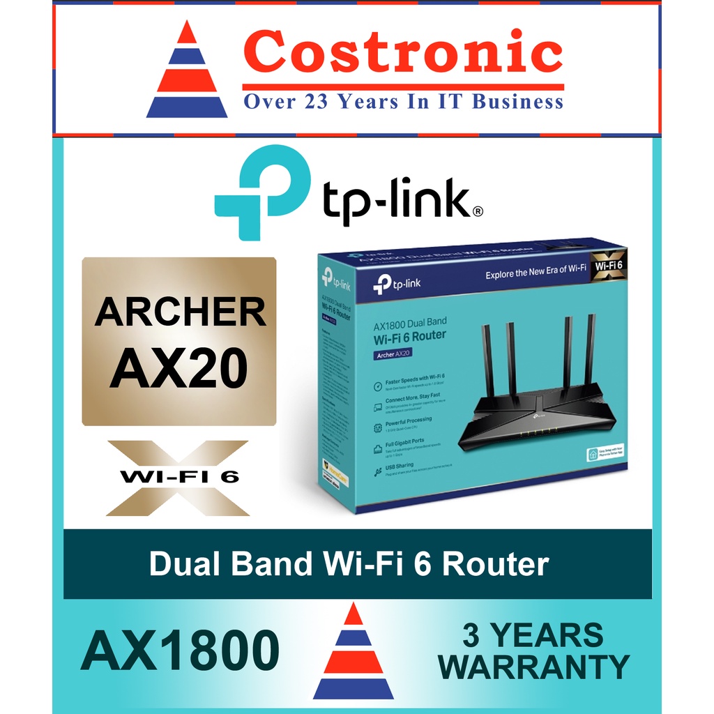 TP-LINK ARCHER AX20 , AX1800 DUAL-BAND WI-FI 6 ROUTER | Shopee Singapore