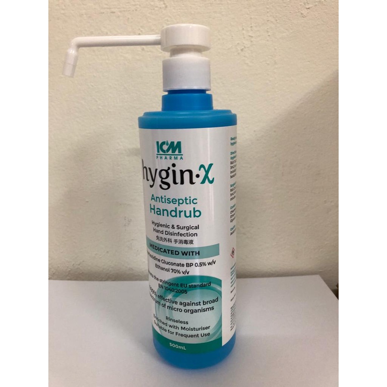 Hygin-X Antiseptic Handrub (500ml) (Rinseless Hand Sanitiser) | Shopee ...