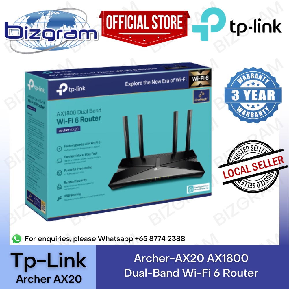 Tp-Link Archer AX20 AX1800 Dual-Band Wi-Fi 6 Router (3-Year SG Warranty ...