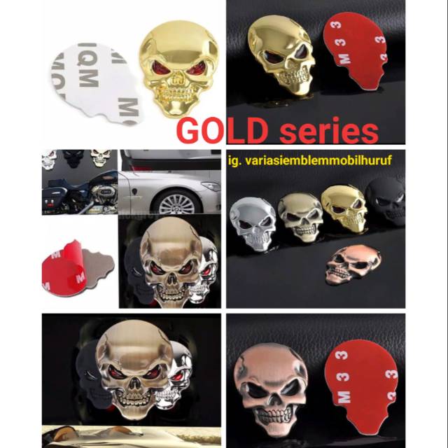 Gold SILVER stainless steel skull head logo Emblem | Shopee Singapore