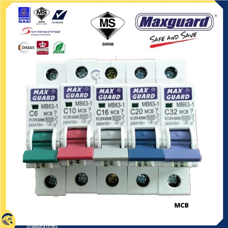 [SIRIM] Maxguard 1 POLE 1P MCB 6A 10A 16A 20A 32A SIRIM miniature circuit breaker 6000A | MCB ...