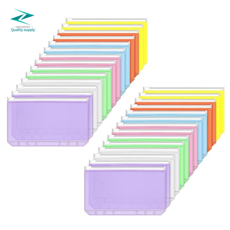 28 Pieces Binder Pockets A6 Size 6 Holes Binder Zipper Folders ...