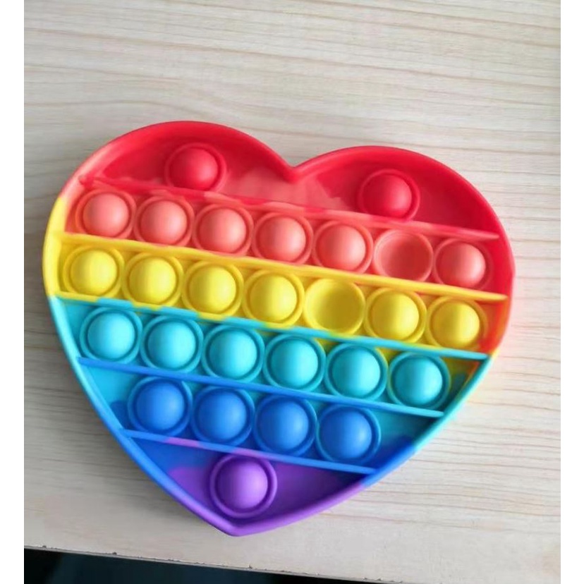 Pop It [Heart Rainbow] Round Fidget Kids Toy Push Bubble Stress Popit ...