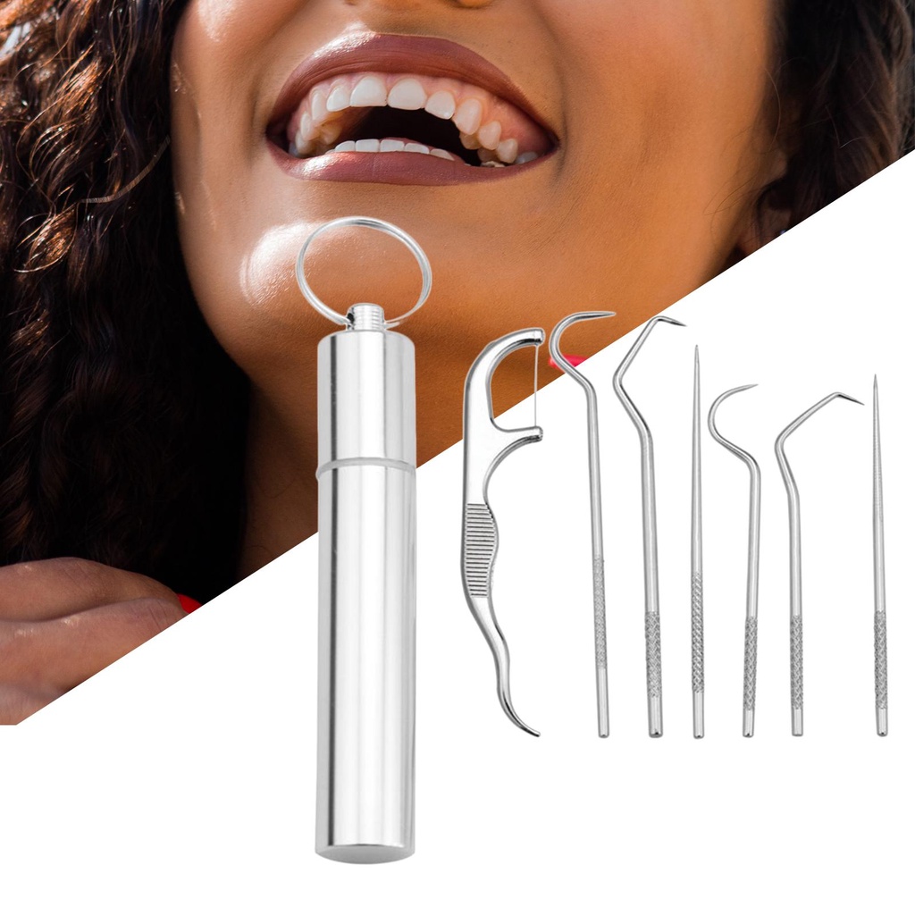 304 Stainless Steel Floss Set Reusable Toothpick Portable Floss Tooth ...
