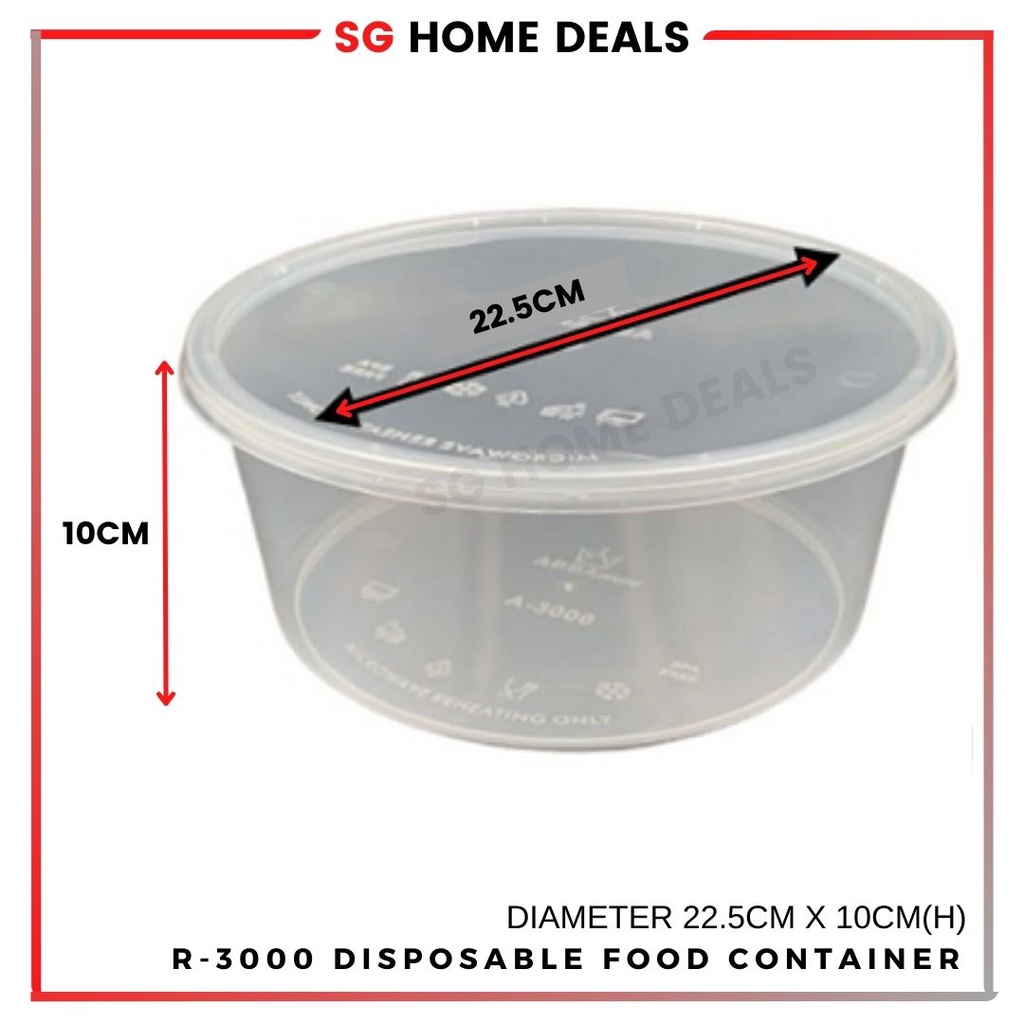 [SG STOCKS] R-3000ML Disposable Round Food Container 30 Pcs/ Fast Food ...