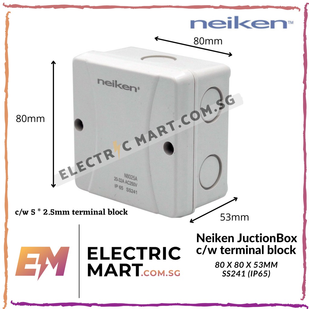 Neiken 80 x 80 x 53mm Weatherproof Junction Box w/ 5*2.5mm terminal ...