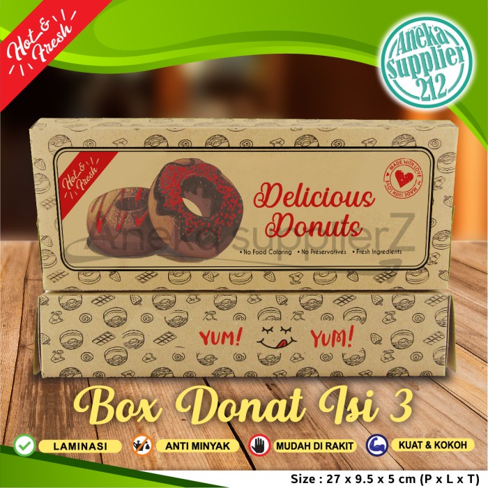 Donut Box - Donut Box - Donut Box - Brown Kraft-HOT&FRESH-Contains 3 ...