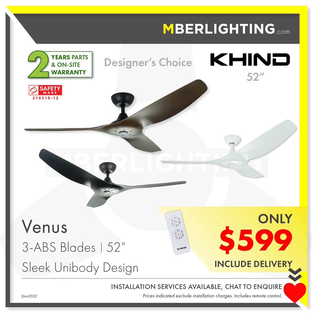 [Designer Fan] KHIND Venus 52inch 3-ABS-Blades Designer DC Ceiling Fan ...