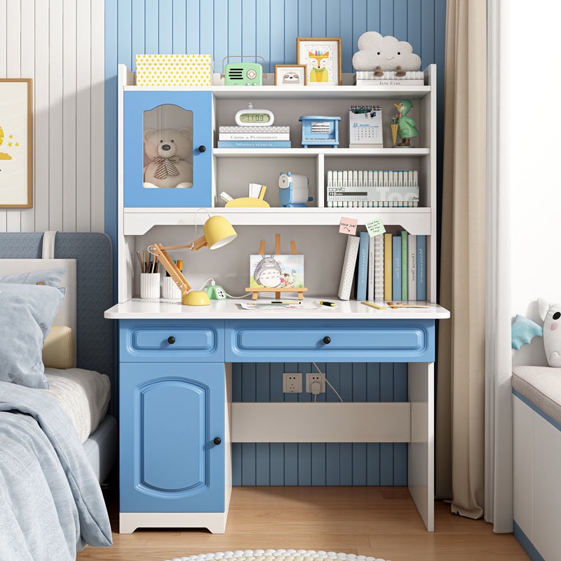 Children's desk study desk and bookshelf integrated primary school ...