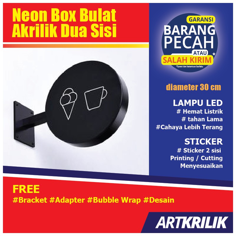 Neon BOX ACRYLIC ROUND TWO SIDES / NEON BOX ROUND NAME TAG SHOP / NEON ...