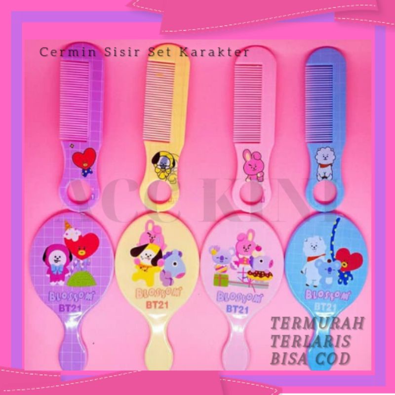 AccKini - Mirror Comb Set BT21 Character Mini Glass Comb BTS Korean ...