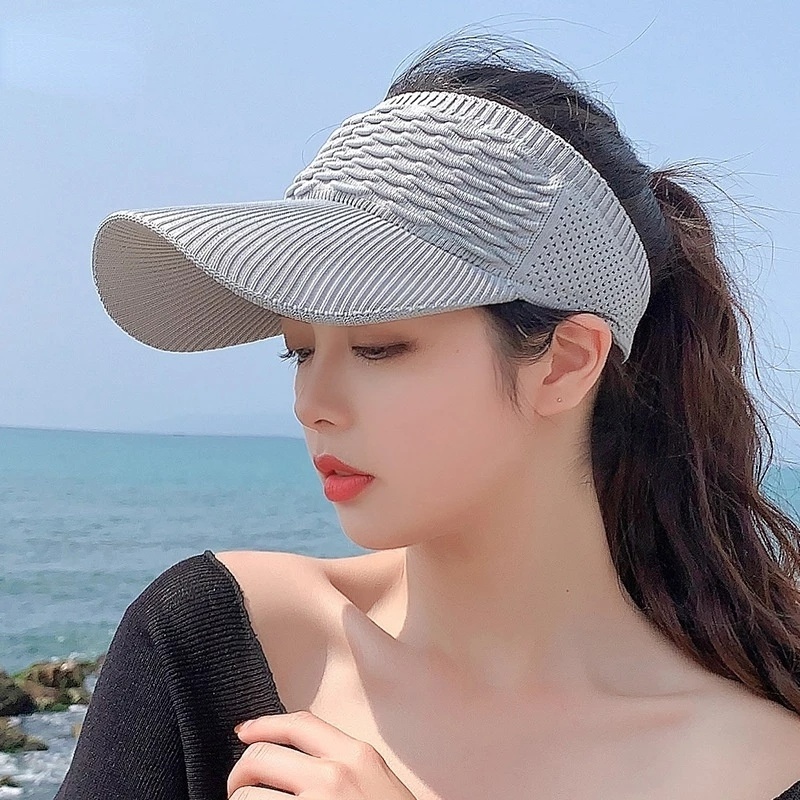 Women Summer Anti-UV Hollow Breathable Empty Top Hat / Solid Color Long ...