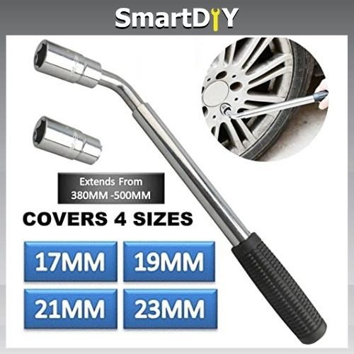 HEAVY DUTY WHEEL SOCKET WRENCH L SHAPE OPENER EXTENDABLE TELESCOPIC CAR ...